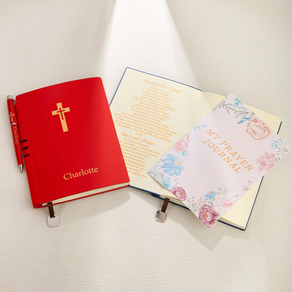 Personalised My Prayer Journal Cross Leather Notebook and Ballpoint Pen ...