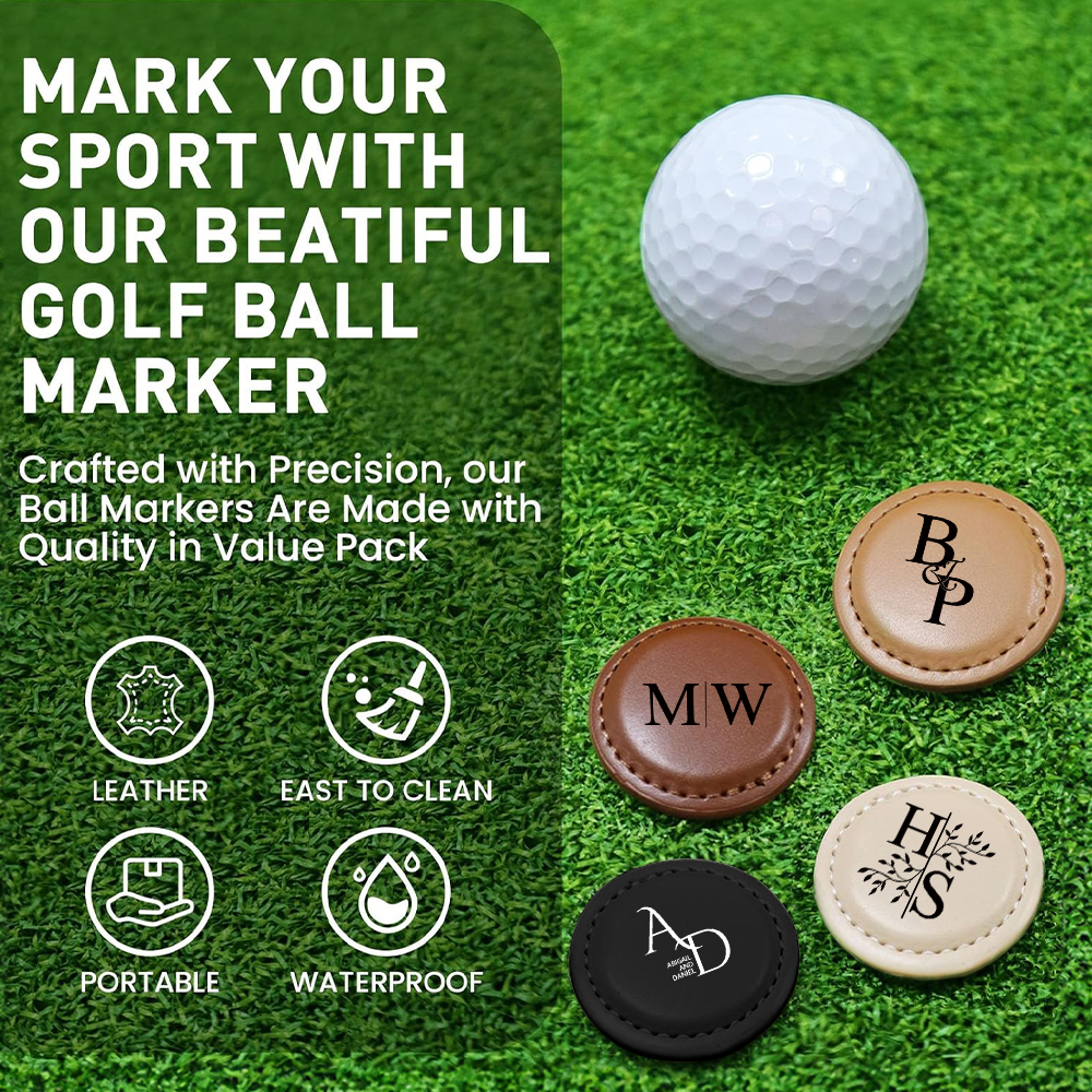 Personalised Monogram Magnetic Leather Golf Ball Marker with Initial ...