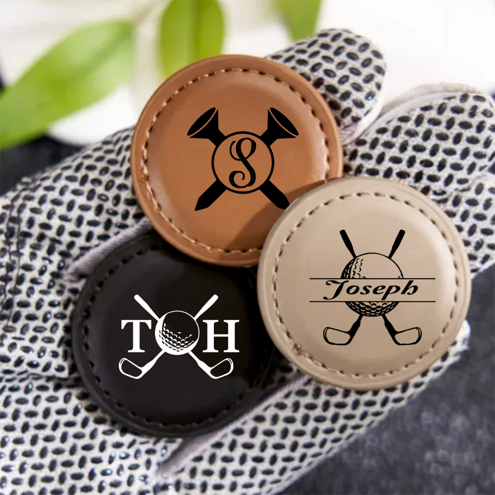 Personalized Golf Clubs Monogram Leather Magnetic Golf Ball Marker with ...