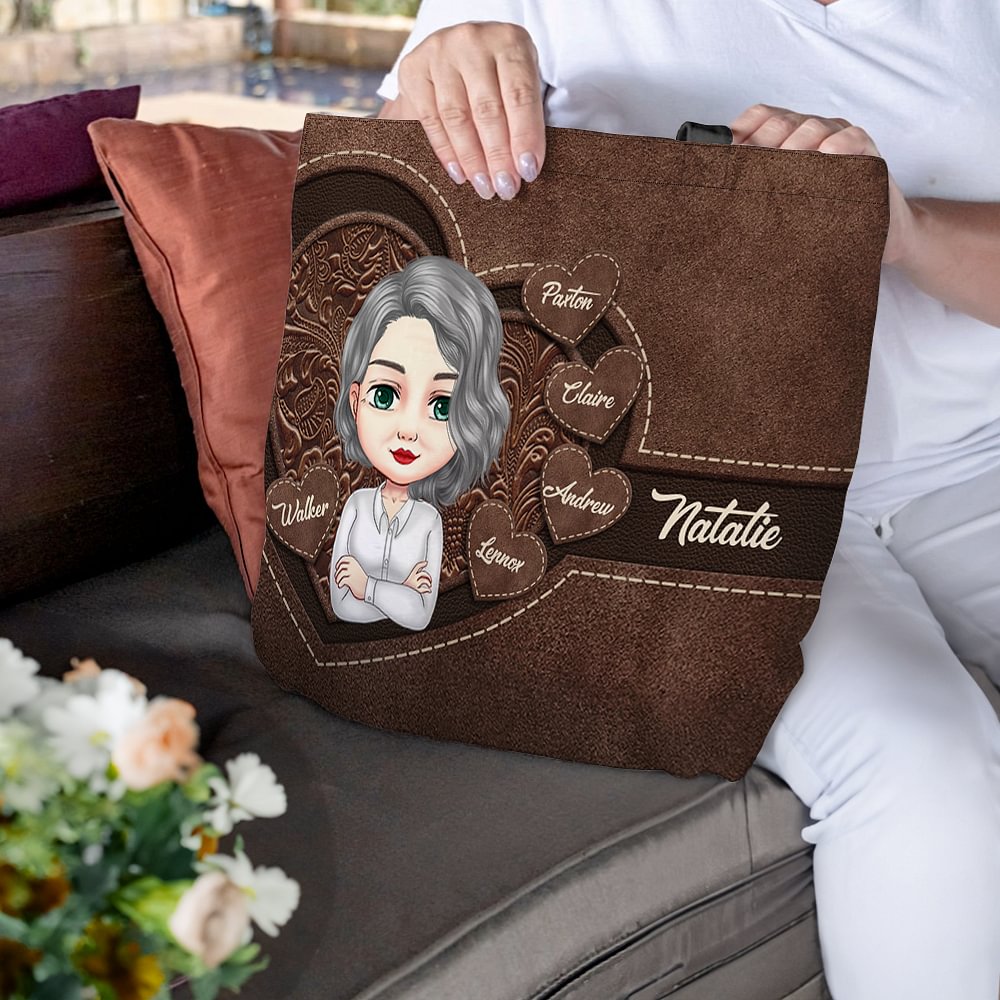 Personalized Retro Heart Cartoon Character Large Tote Bag with 1-8 ...