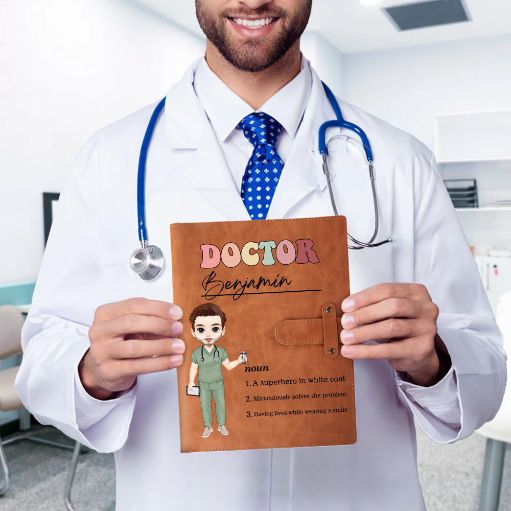 Personalized Nurse Doctor Cartoon Character A5 Leather Notebook Cover ...