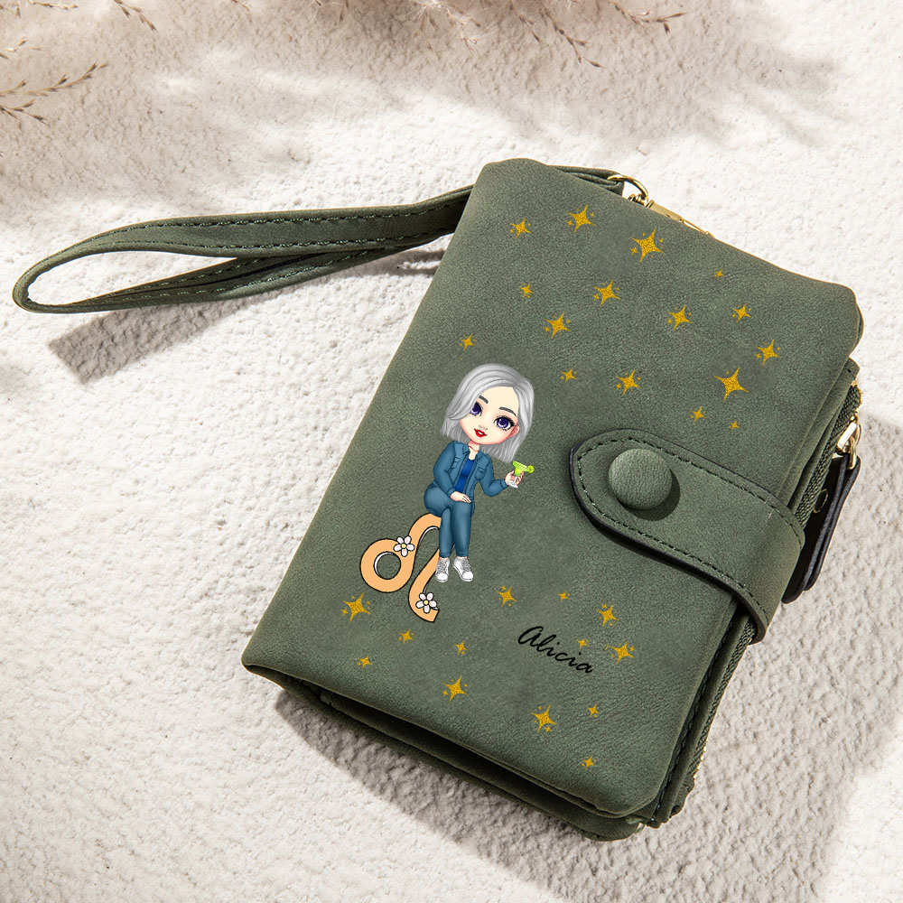 Personalized Cartoon Character Zodic Tri-Folded Leather Name Wallet ...