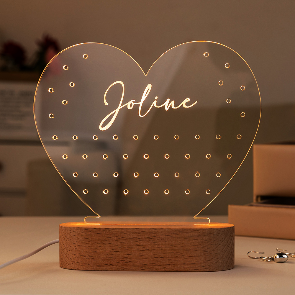 Personalized Heart Shaped Round LED Acrylic Earring Holder with Name ...