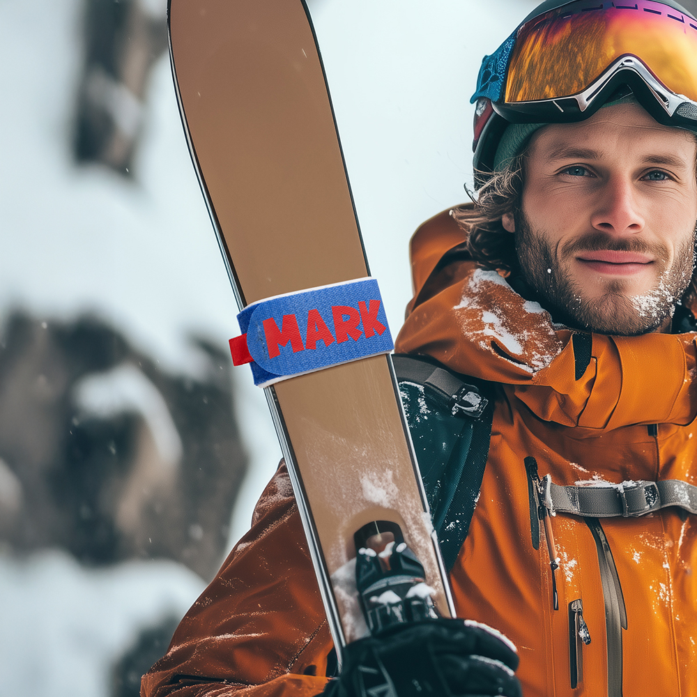 Personalised Bright Colour Adjustable Ski Strap with Text and 2 Hook and Loop Pads Ski Gear ...