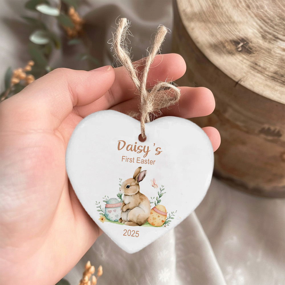 Personalized First Easter Heart-Shaped Ceramic Basket Name Tag with ...