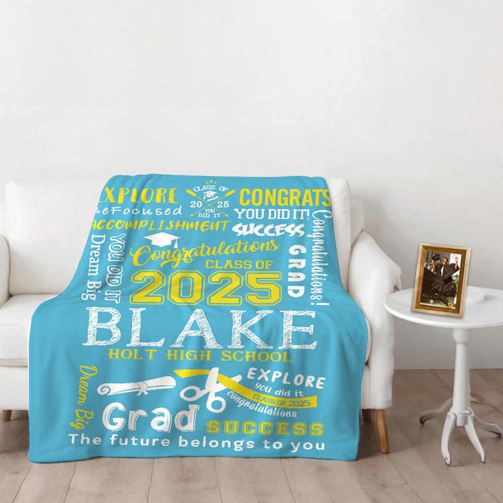 Personalized Graduation Inspiration Multicolor Soft Fleece Name Blanket ...