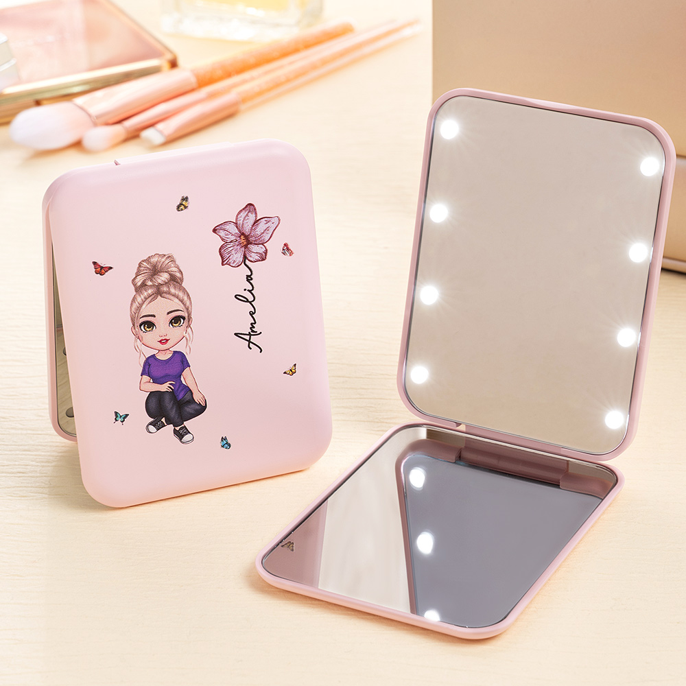 Personalized Cartoon Character Portable LED Double-Sided Compact Makeup ...