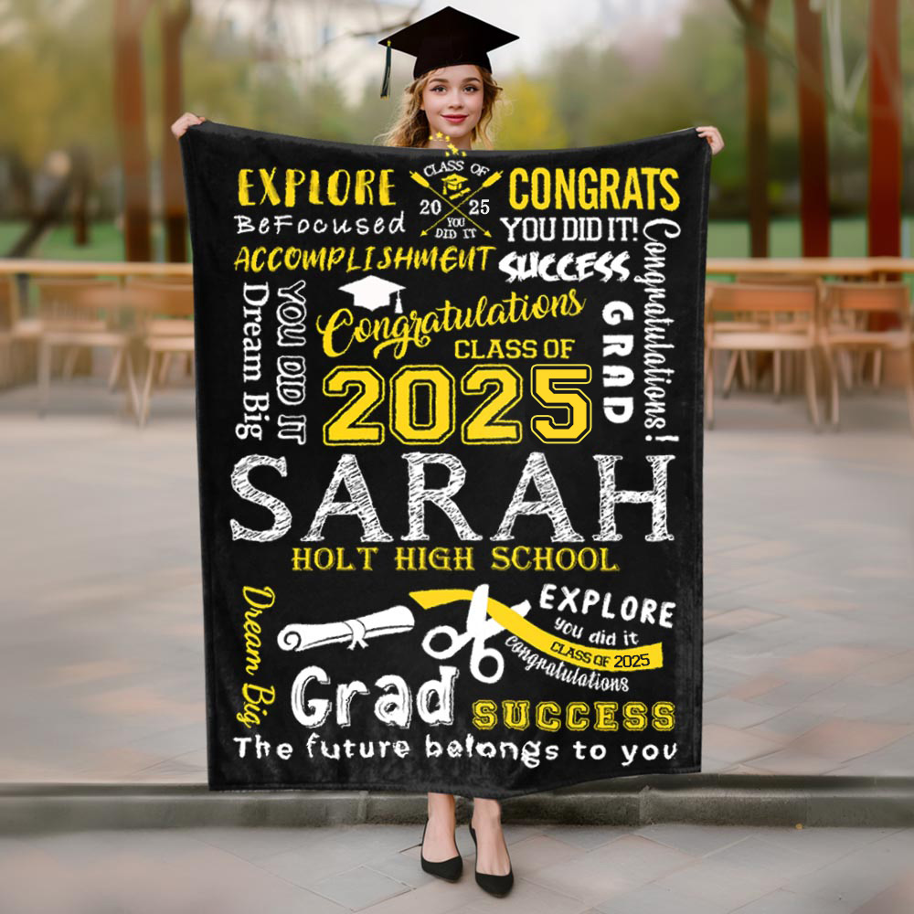 Personalized Graduation Inspiration Multicolor Soft Fleece Name Blanket ...