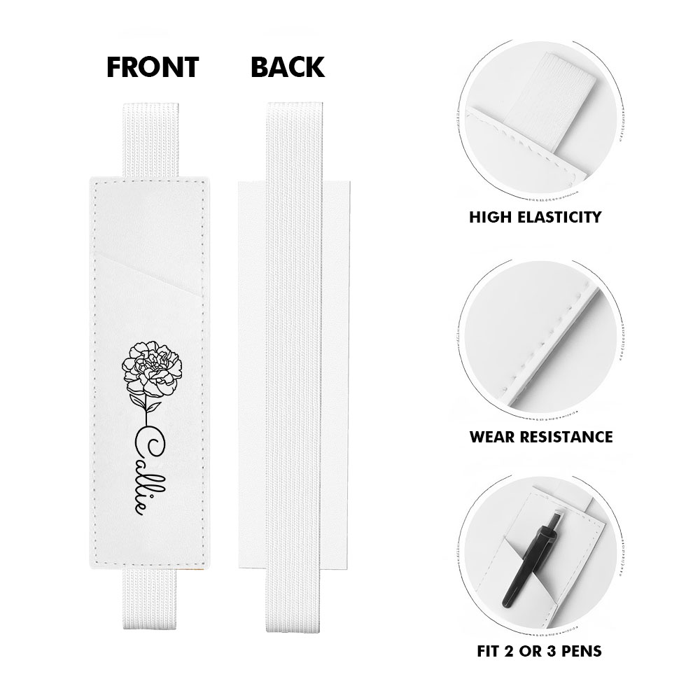 Personalized Birth Flower Name Leather Bookmark Band with Pen Pocket ...