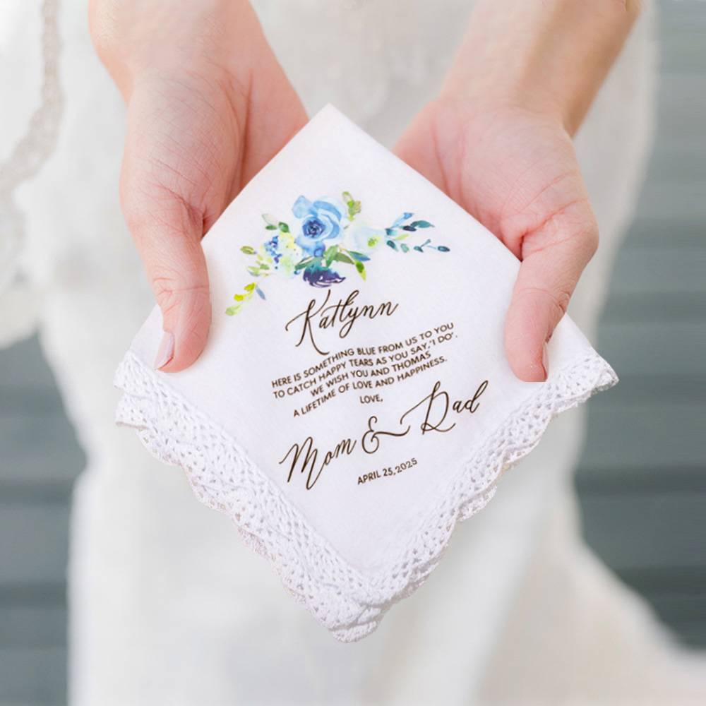 Personalised Wedding Floral Lace 100% Cotton Handkerchief with Name and ...