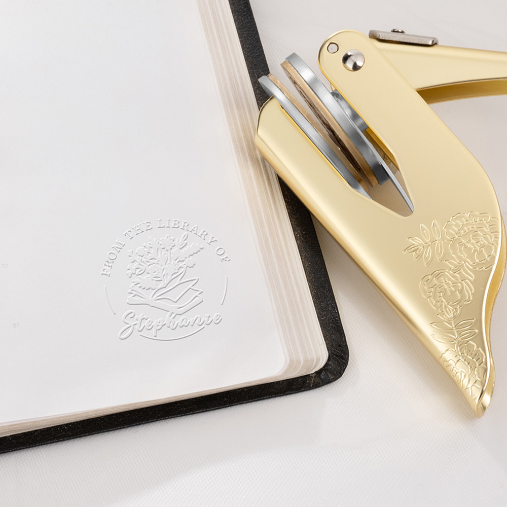 Personalised From The Library of Name Book Flower Design Embosser Stamp ...