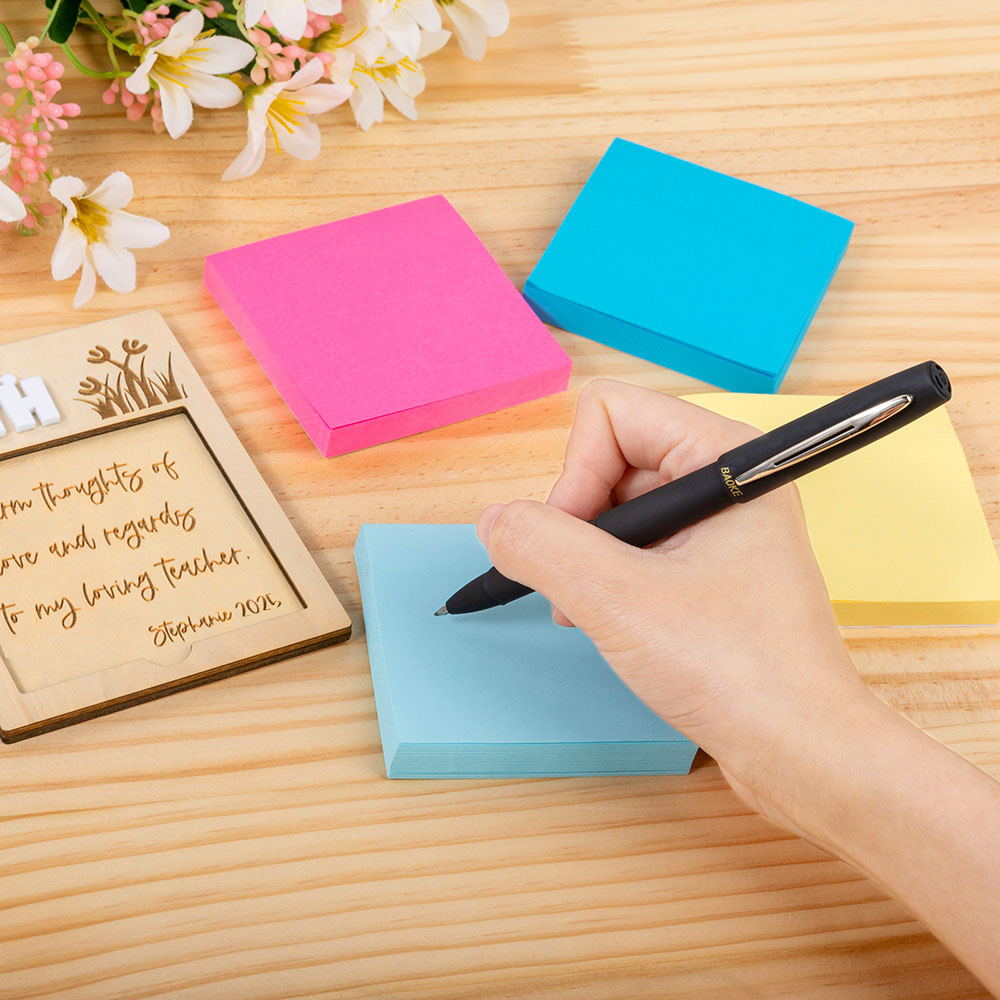Personalized 3D Wood Sticky Note Holder Set with Engraved Name and Text ...