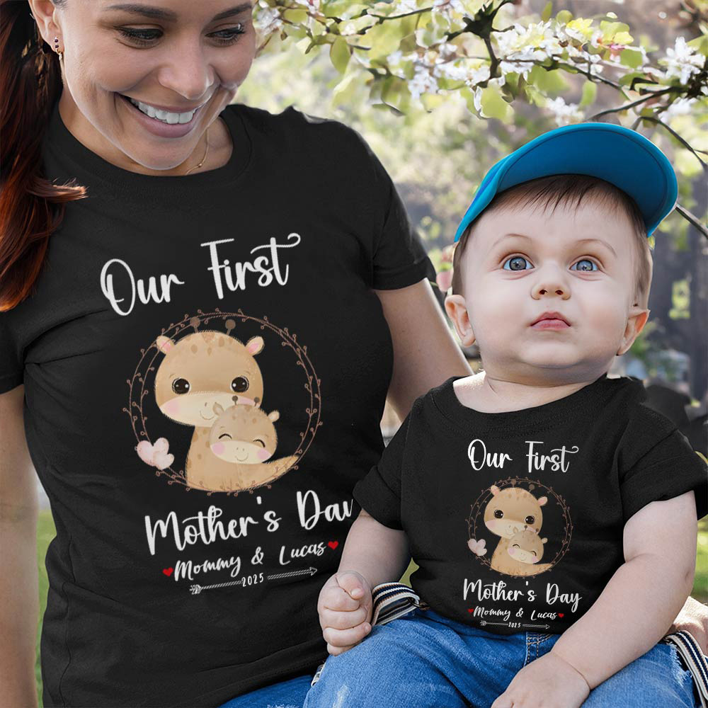 Personalized Cute Deer Our First Mother's Day 100% Cotton Mom and Baby ...