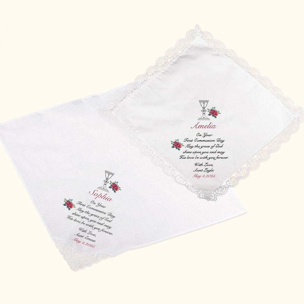 Personalised First Holy Communion Lace Handkerchief with Name and Text ...