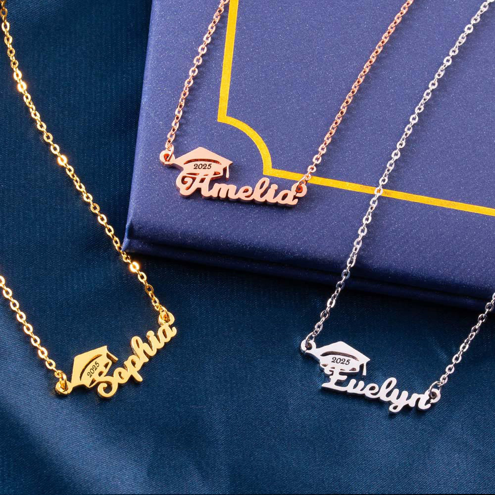 Personalized Bachelor Cap Graduation Name Necklace Girl Gifts - CALLIE