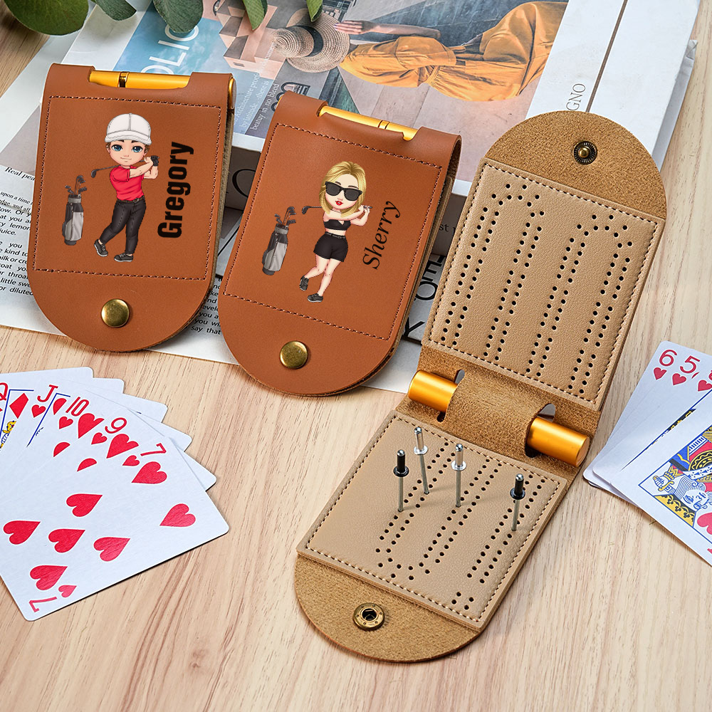 Personalised Cartoon Golf Character Name Portable Leather Cribbage ...