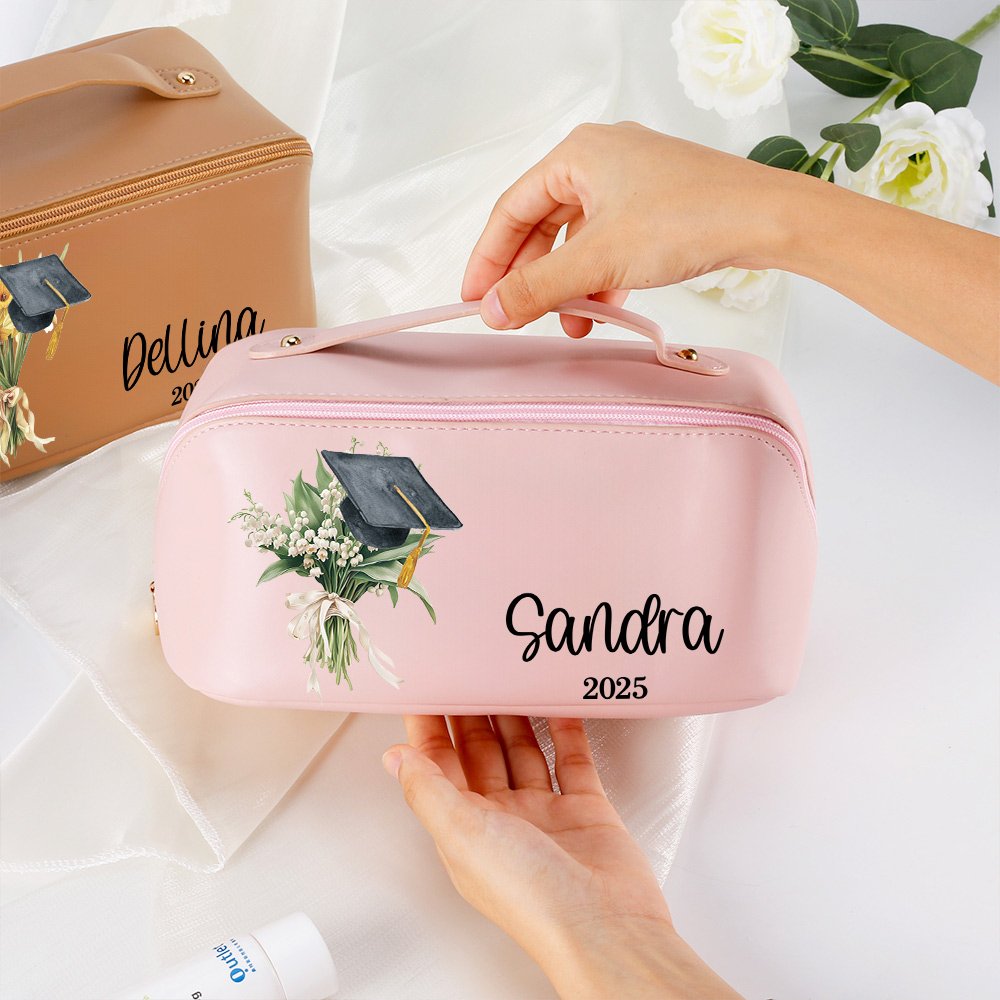 Personalized Birth Flower Graduation Cap PU Leather Wide Open Makeup ...