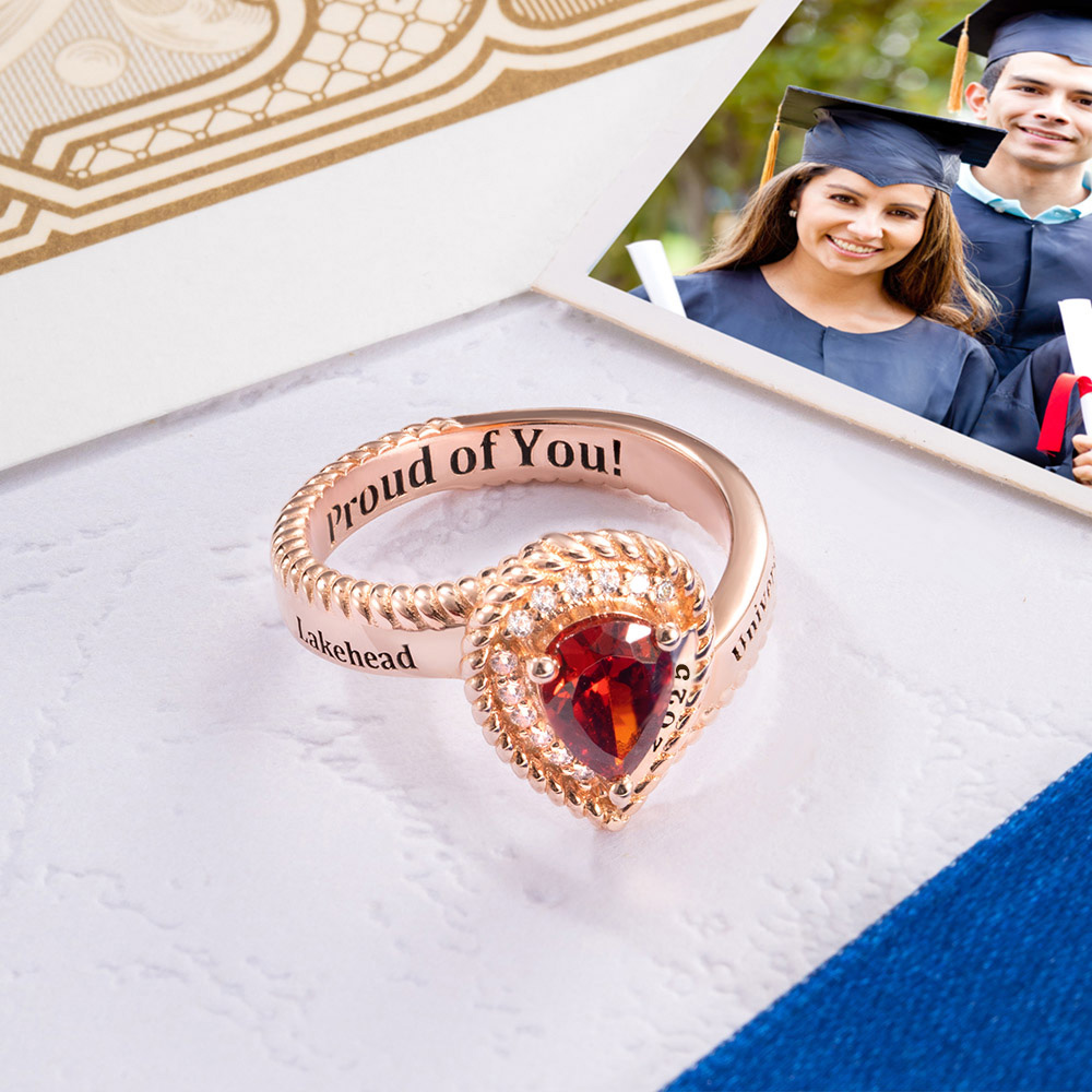 Personalized Class Ring with Engraved 2 School Names Teardrop-shaped ...
