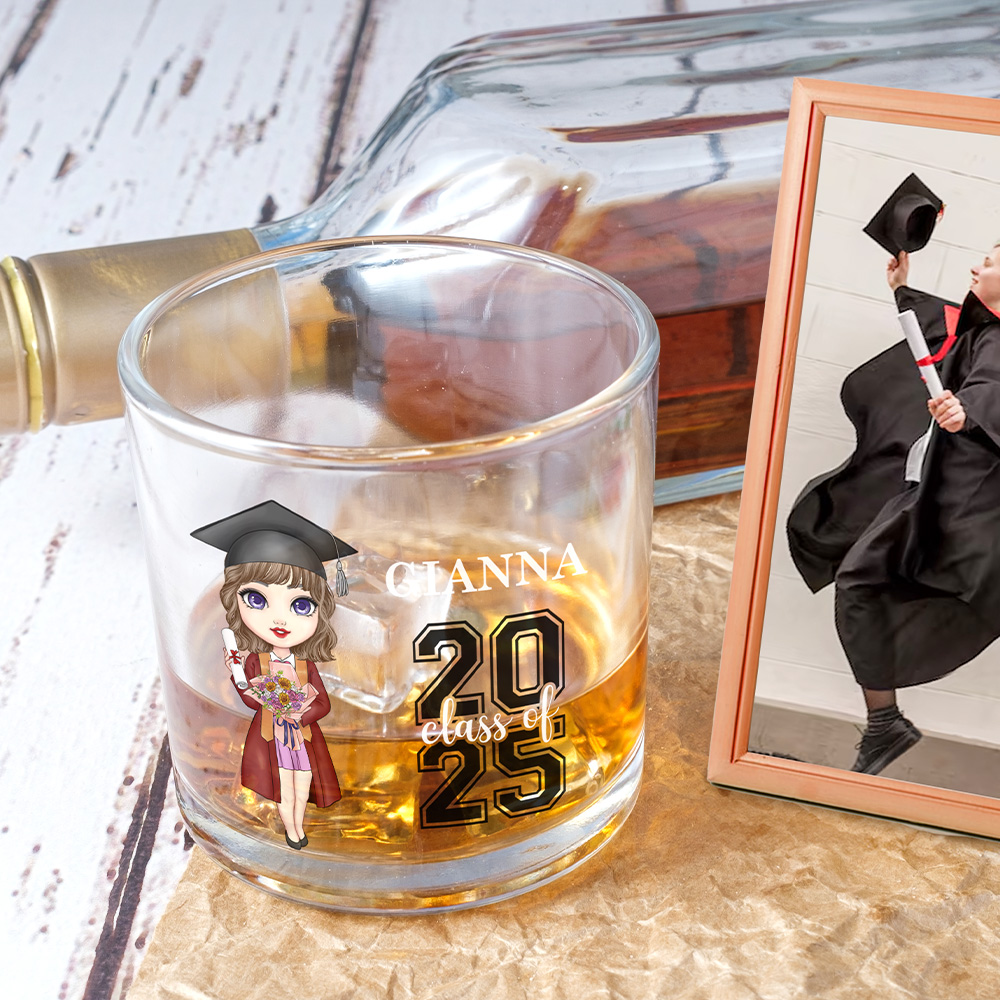 Personalised Cartoon Graduate Character Whiskey Glass - Graduation Gift ...