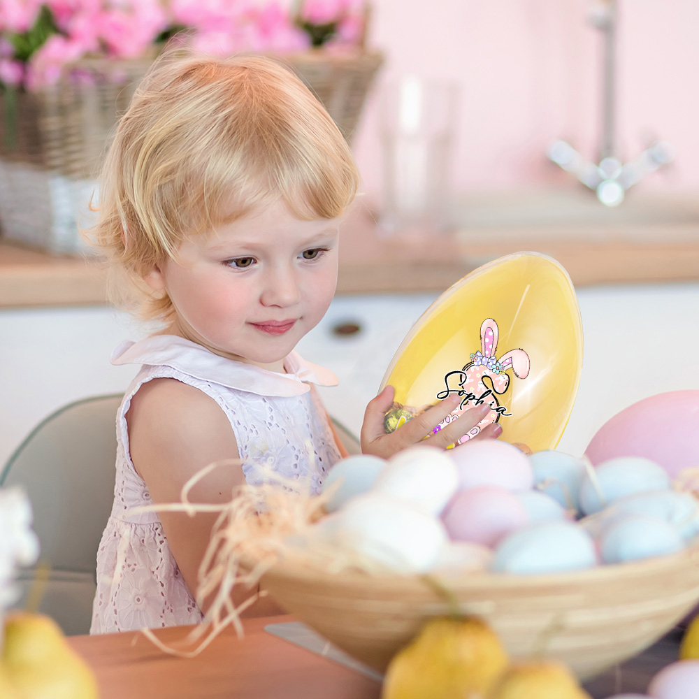 Personalized Cute Easter Bunny Ears Eggs Initial Fillable Easter Egg with Name Easter Party ...