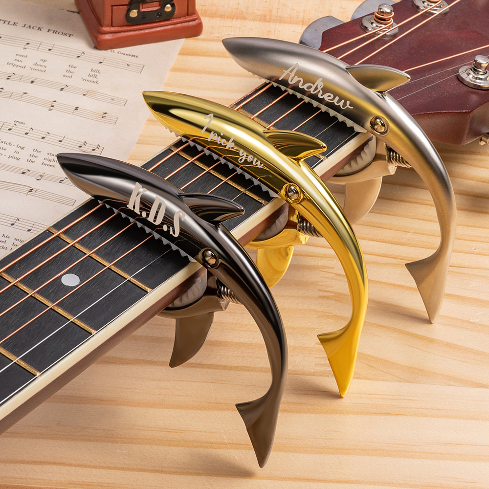 Personalised Metal Shark Guitar Capo with Engraved Name Guitar ...