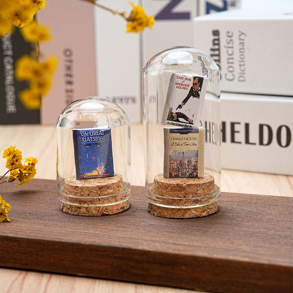 Personalized 1-3 Mini Book Display Glass Dome Cloche with Cork Base ...