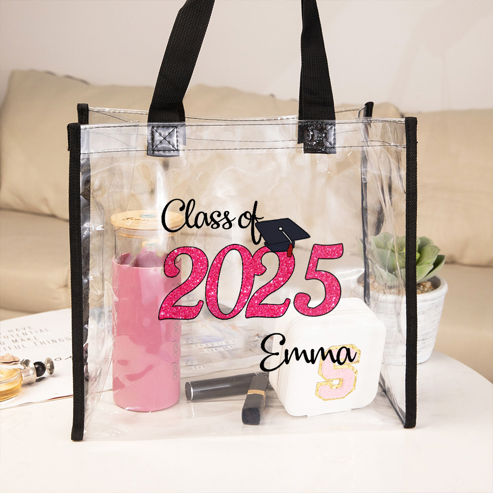Personalized Class of 2025 Waterproof Clear Tote Bag with Year and Name ...