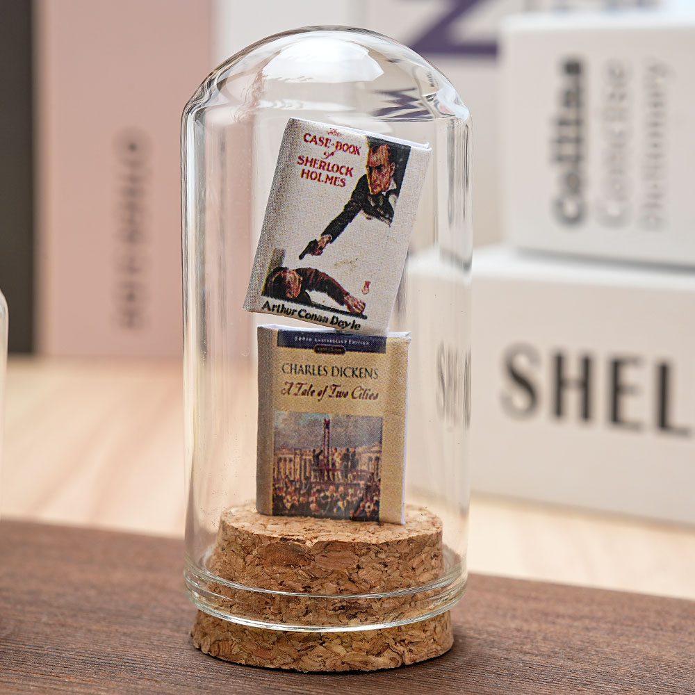 Personalized 1-3 Mini Book Display Glass Dome Cloche with Cork Base ...