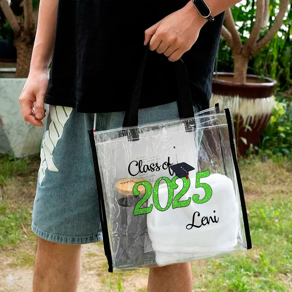 Personalized Class of 2025 Waterproof Clear Tote Bag with Year and Name ...