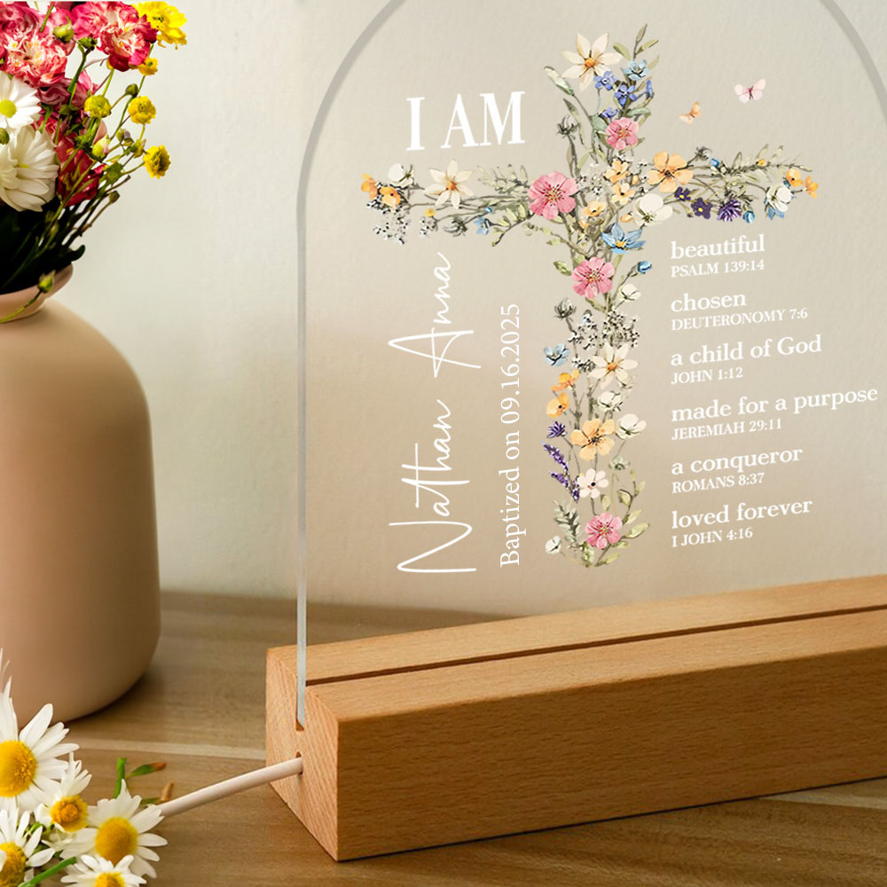 Personalized Floral Cross Bible Verse 4 Color Changing LED Night Light ...