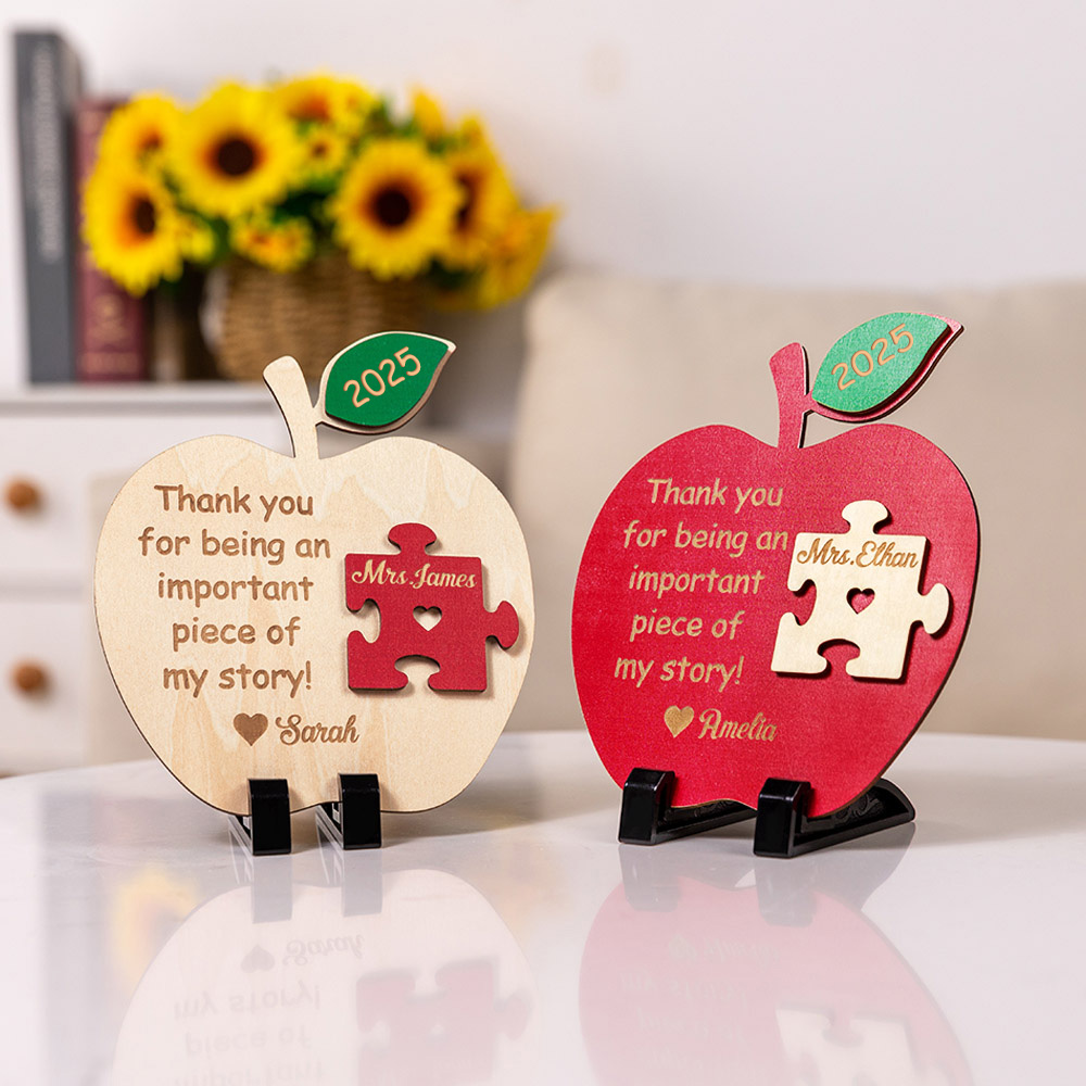 Personalized Wooden Apple Puzzle Sign with Engraved Name Year and Stand ...