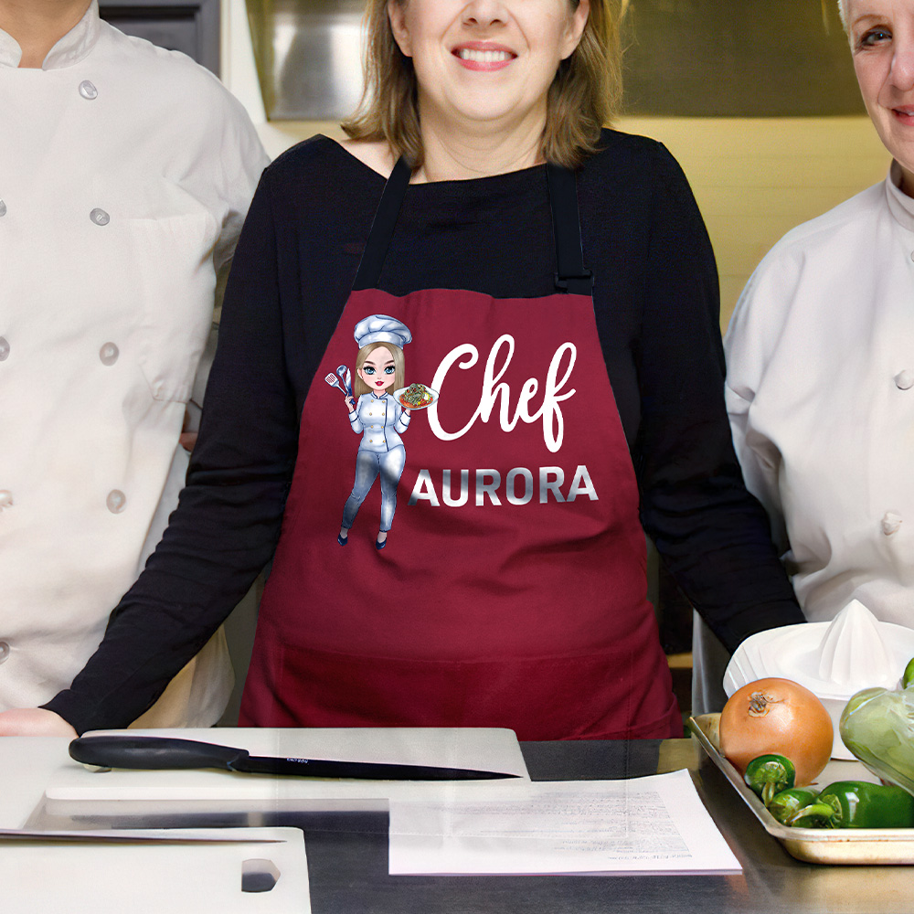 Personalized Cartoon Woman Character Chef Adjustable Baking Apron with ...