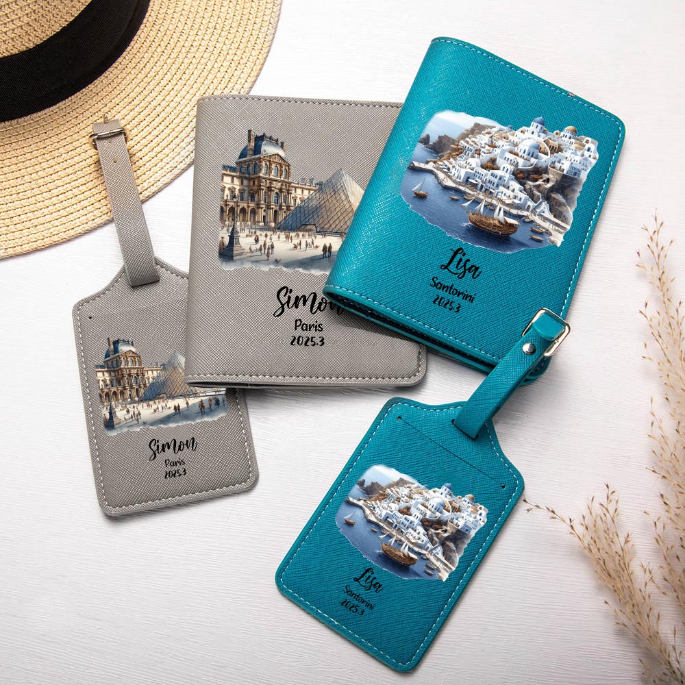 Personalized Watercolor Landmark Luggage Tag Passport Holder with Name ...