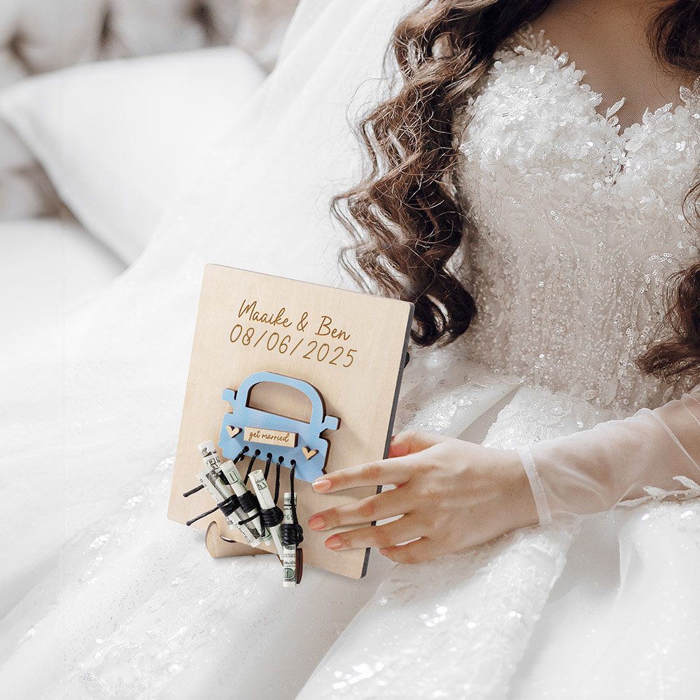 Personalized Heart Wedding Car Design Wooden Money Holder with Text ...