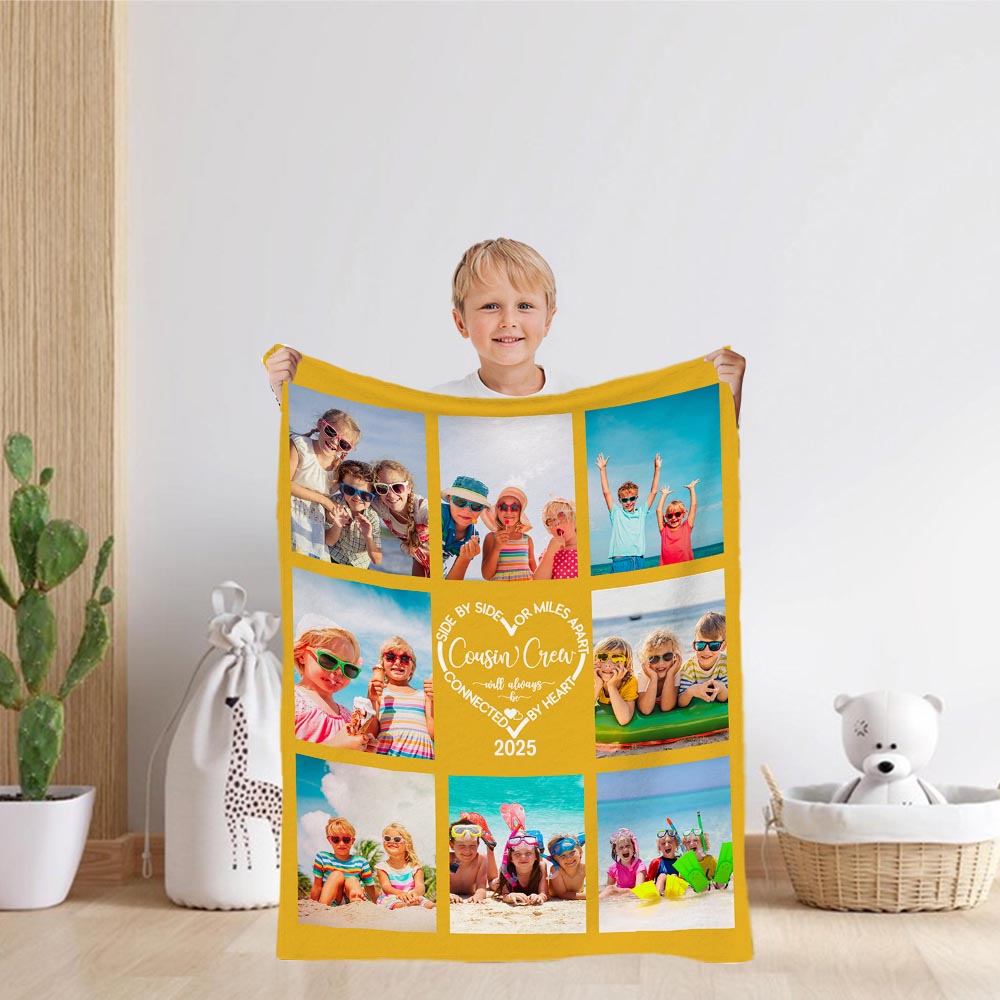Personalised 8 Photo Collages Cousin Crew Heart Soft Throw Blanket with ...