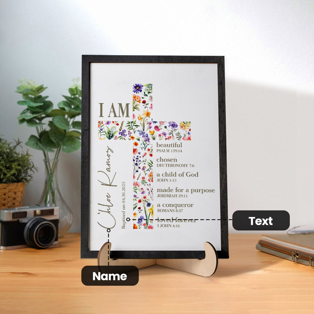 Personalized Floral Cross Bless Bible Verse Wooden Plaque Frame with ...