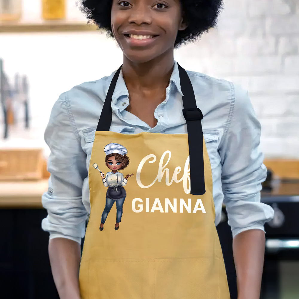 Personalized Cartoon Woman Character Chef Adjustable Baking Apron with ...