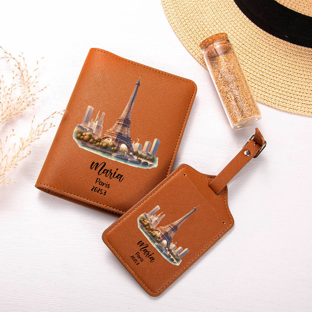 Personalized Watercolor Landmark Luggage Tag Passport Holder with Name ...