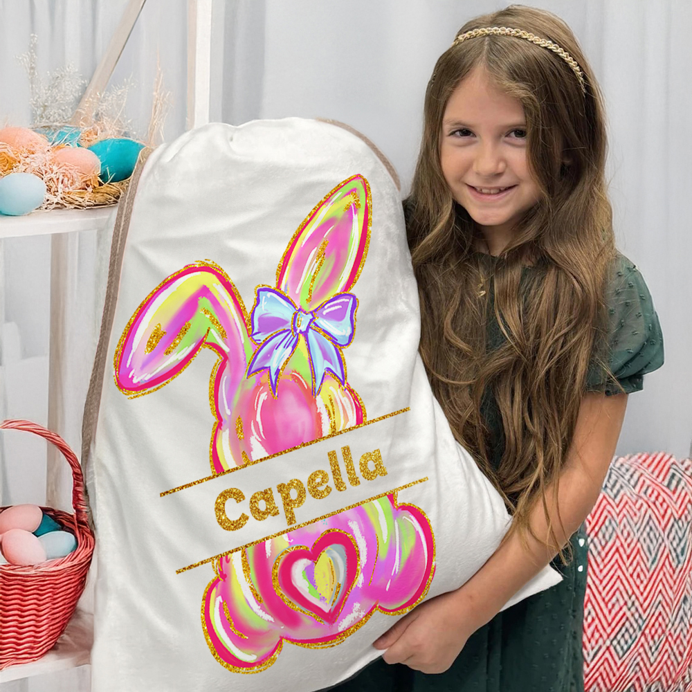 Personalized Cute Easter Bunny Drawstring Gift Bag with Name Easter Party Birthday Gift for Kids ...