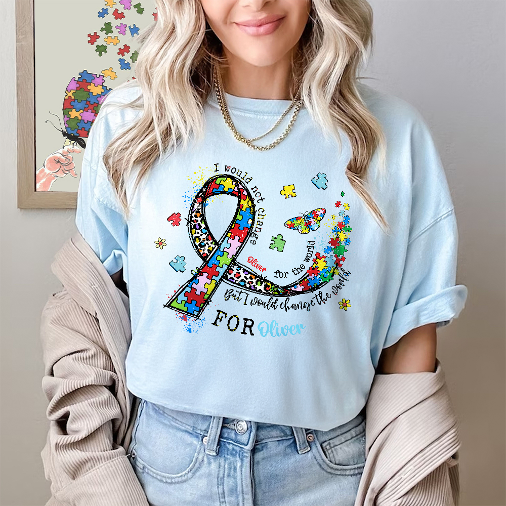 Personalised Autism Ribbon Awareness 100% Cotton Kid Adult T-shirt with ...