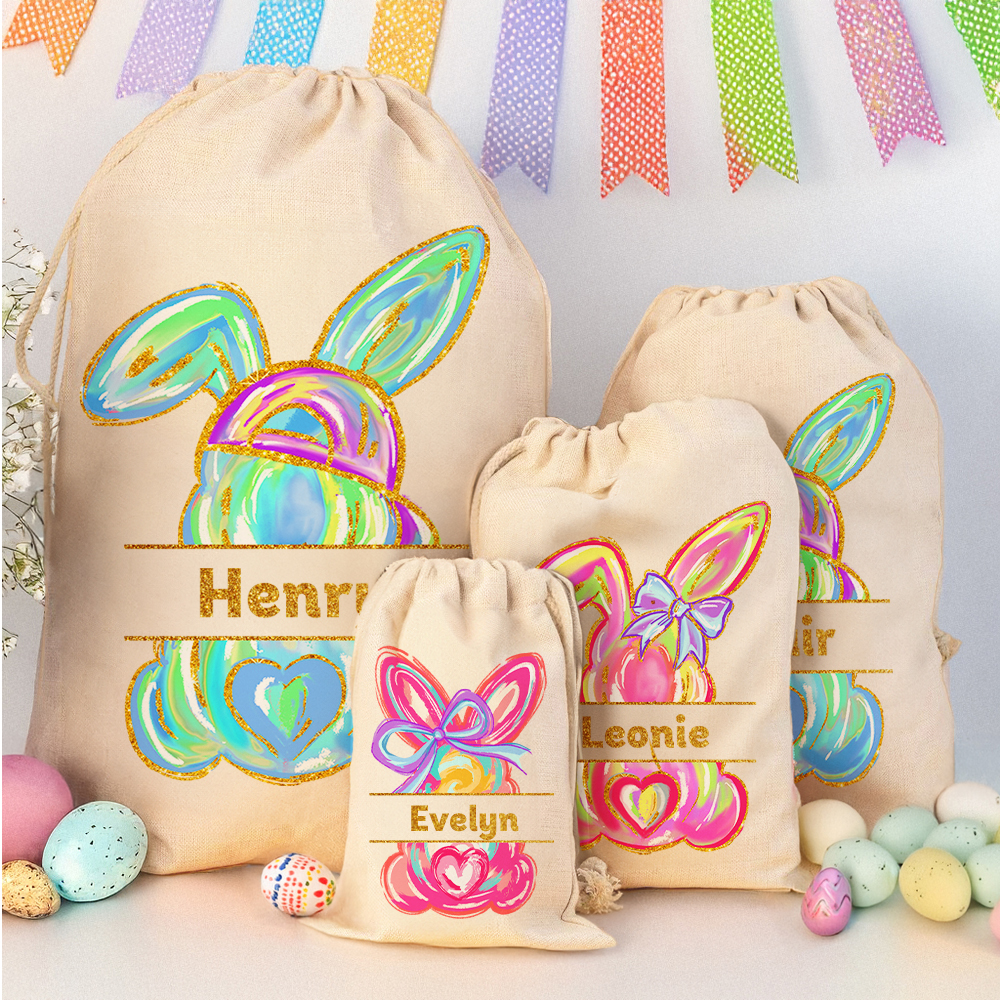 Personalized Cute Easter Bunny Drawstring Gift Bag with Name Easter Party Birthday Gift for Kids ...
