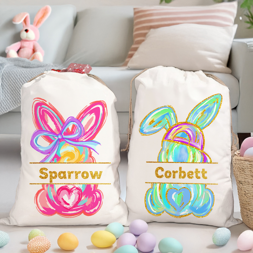 Personalized Cute Easter Bunny Drawstring Gift Bag with Name Easter ...