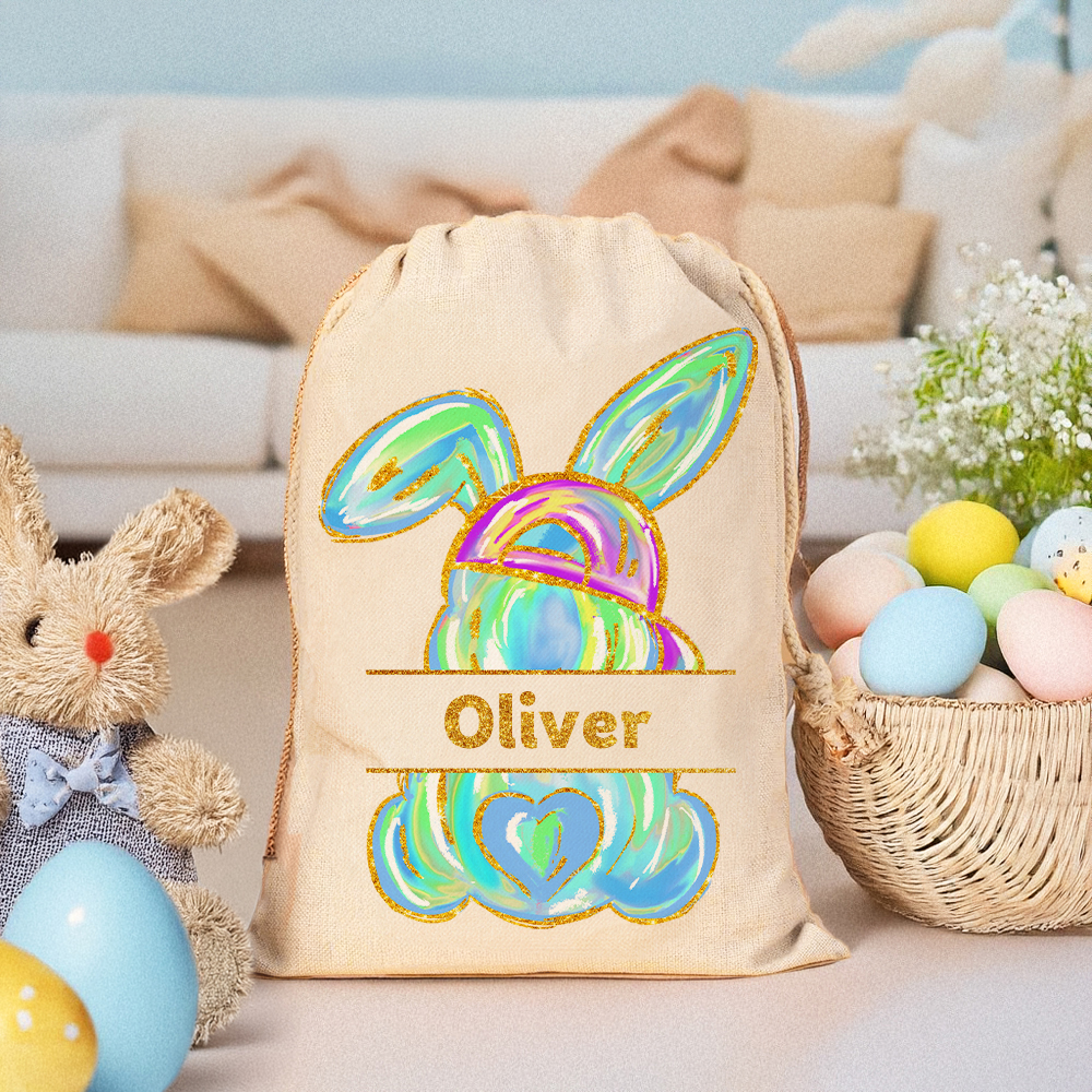 Personalized Cute Easter Bunny Drawstring Gift Bag with Name Easter ...