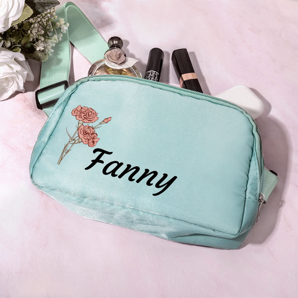 Personalised Vintage Birth Flower Name Waterproof Crossbody Fanny Pack ...
