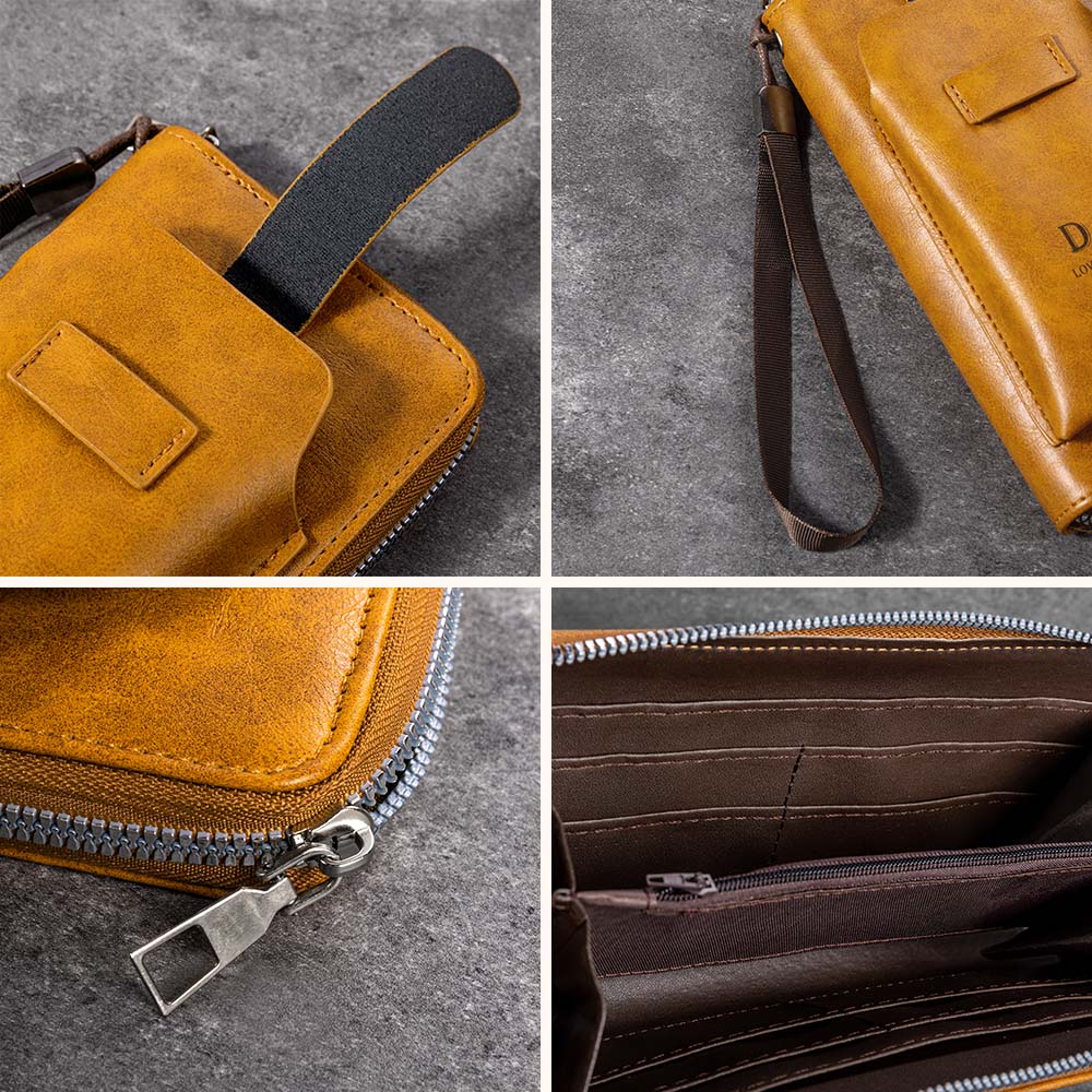 Personalised Engraved Text Portable Leather Zippered Man's Wallet with ...