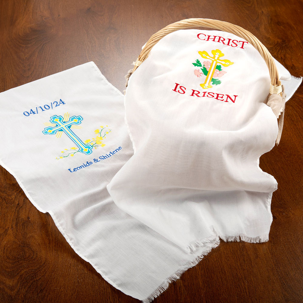 Personalized Floral Cross Basket Cloth with Embroidered Text to Cover ...