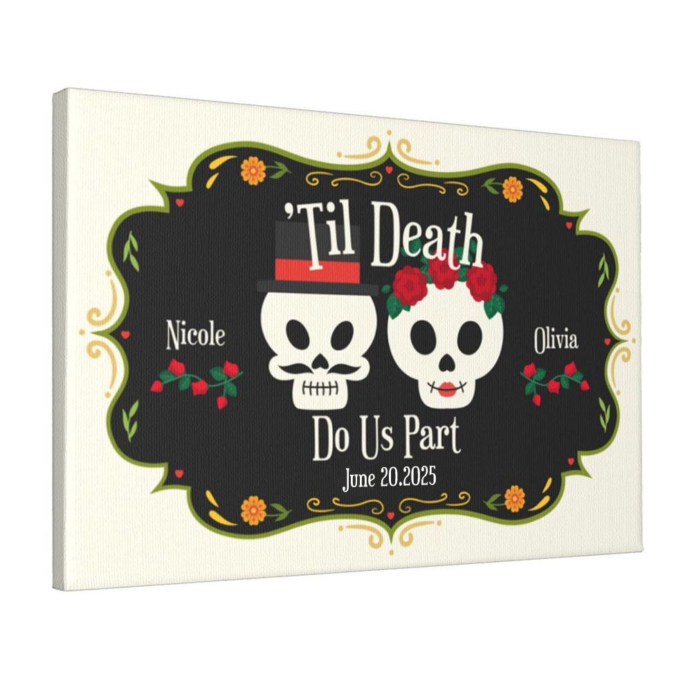 Personalised Til Death Do Us Part Gothic Sugar Skull Canvas Painting ...
