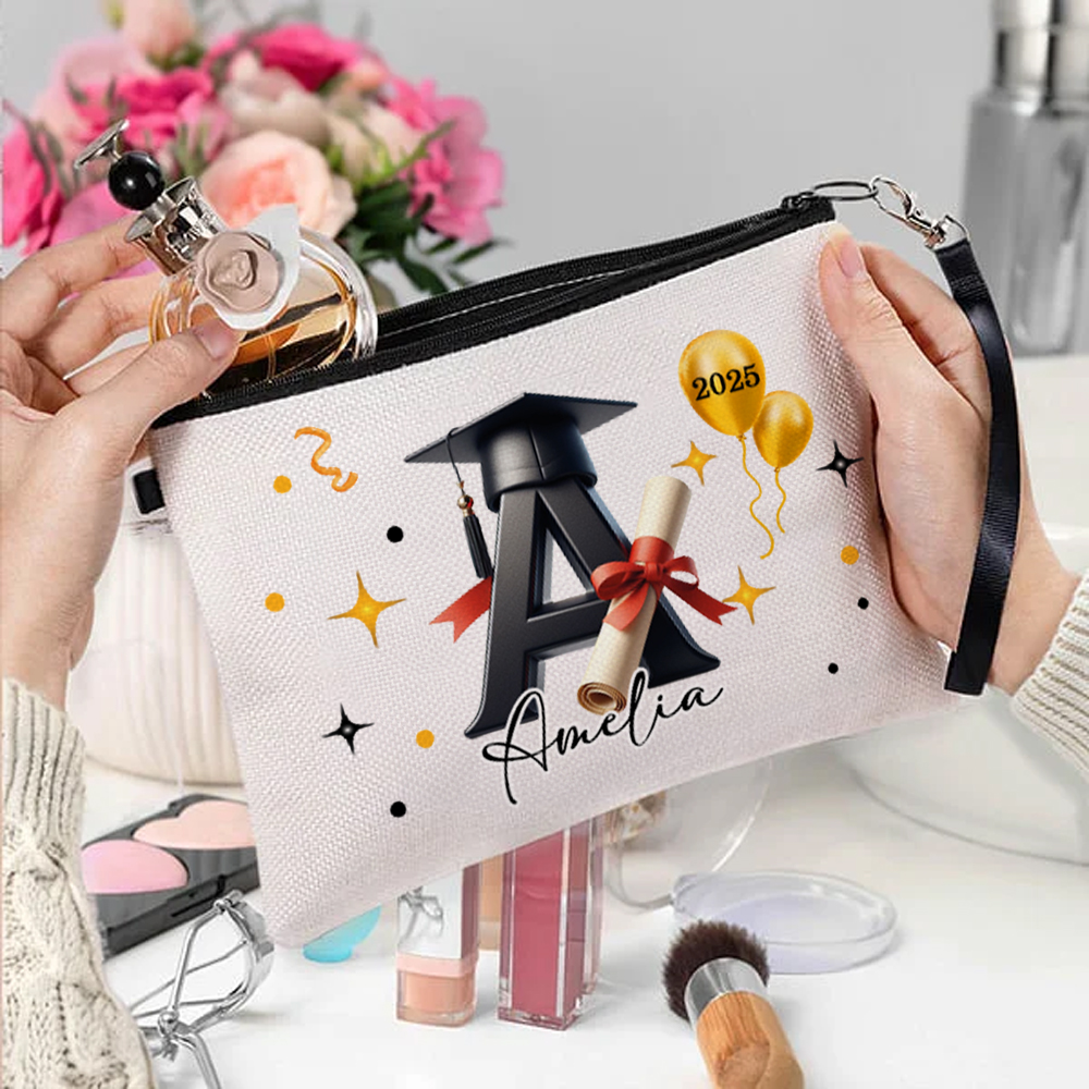 Personalized Initial Graduation Cap Name Makeup Bag with Wristband ...