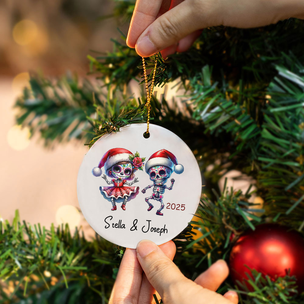 Personalized Cute Dancing Skeletons Ceramic Ornament with Name and Year ...