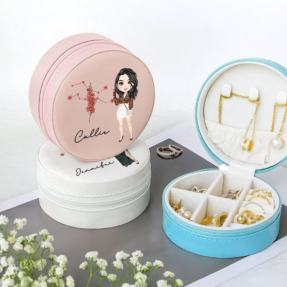 Personalized Glitter Cartoon Character Zodiac Birth Flower Leather ...